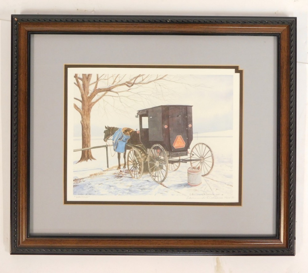 After Edmund R Collins. Waiting, horse with coach, the print from 1987 ...