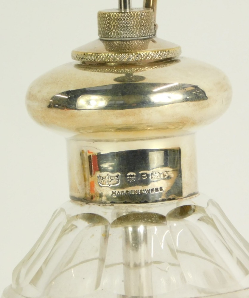 A George V silver and cut glass atomiser, with a push stem on a faceted ...